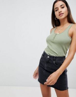 Asos - Asos button tank in rib in khaki