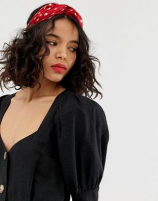 Asos - Asos headband in wide twist profile in metallic polka dot in red