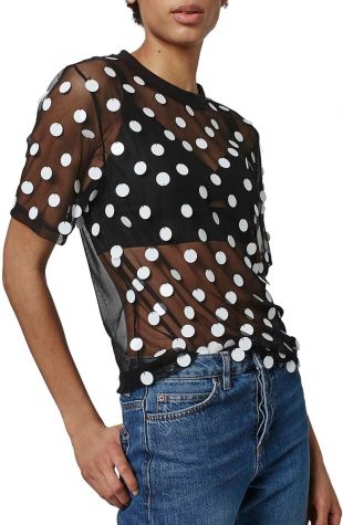 Topshop - Disc Embellished Sheer Mesh Tee