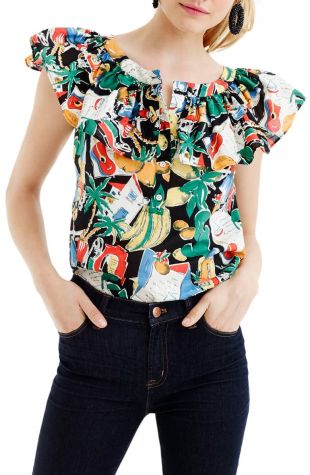 J.Crew - Postcard Print Ruffle Top