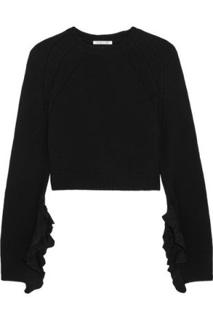 Helmut Lang - Cropped Ruffle Trimmed Wool And Cashmere Blend Sweater