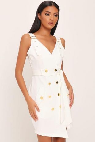 I Saw It First - White Buckle Strap Button Front Dress