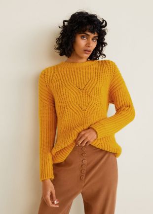 Mango - Mango Pull en maille jaune
