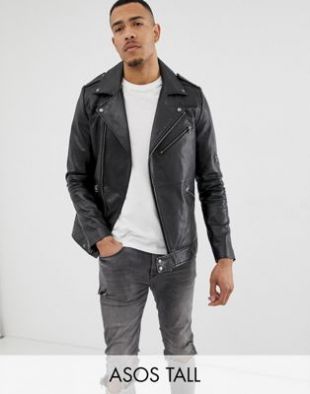 Asos - Asos leather racing biker jacket in black