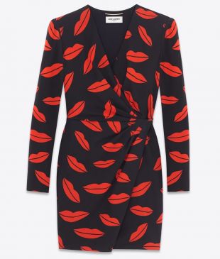 Saint Laurent - Saint Laurent Crossover Dress in Black + Red Lips ...