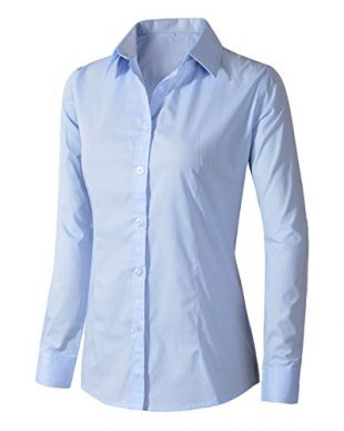 beninos - Women's Formal Work Wear White Simple Shirt (225 Light Blue, XL)