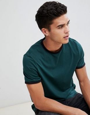 Asos - t shirt with crew neck with contrast ringer in green