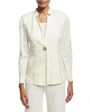 misook - Notch-Collar Ribbon-Print Jacket, Cream