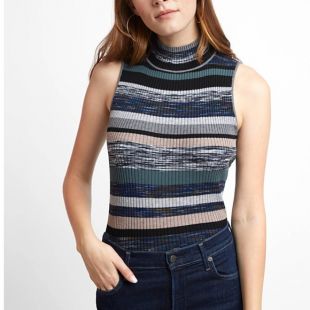 neely - Striped Ribbed Mock Neck Tank Top NWT Large