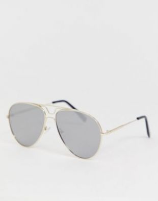 ASOS DESIGN - ASOS DESIGN aviator sunglasses with gold frame and smoke ...