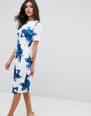 ASOS DESIGN - Wiggle Dress In Blue Floral