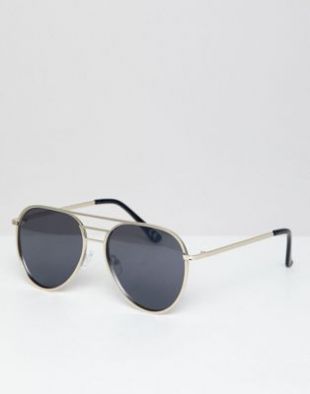 Asos - Asos aviator sunglasses in gold metal with mesh metal brow bar ...