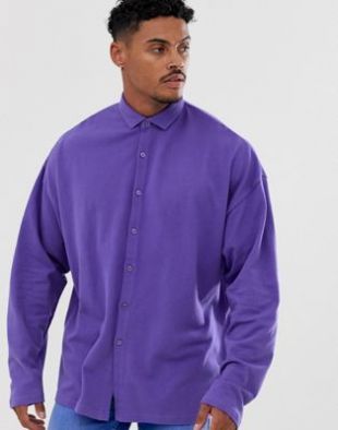 Asos - Asos oversized pique button through polo in purple