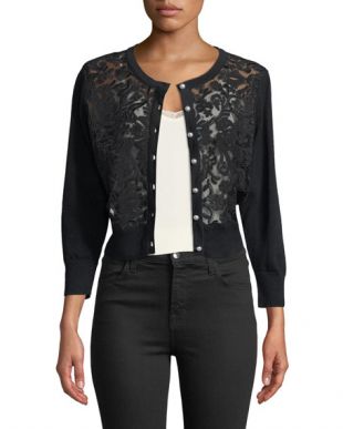Karl Lagerfeld - Paris Embroidered Lace-Front Cardigan