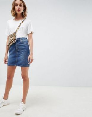 Asos - Asos denim original high waisted skirt in midwash blue