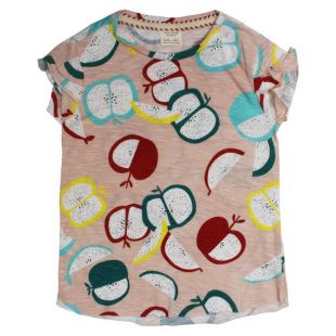 Zara - Girls Apple Print Baby Pink Girls Premium Cotton Tshirt