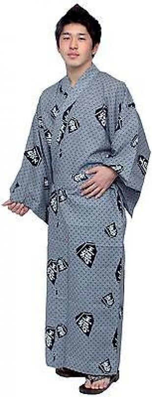 Japanese Kimono Men's Casual Cotton Yukata Robe Shogi Osho #111 Samurai ...