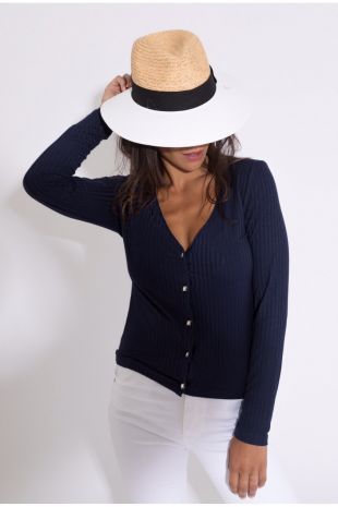 RECC Paris - Recc Paris Cardigan Carrie à côtes plates, boutons bijoux.