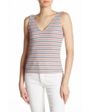 socialite - Striped Double V Tank Top
