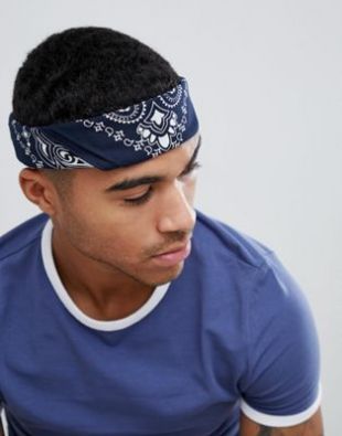 ASOS DESIGN - Bandana en coton biologique imprimé cachemire - Bleu marine