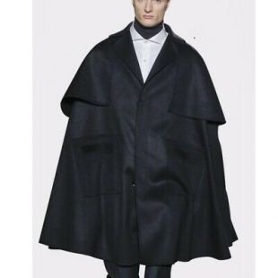 Men's Runway Cape Bat sleeve Woolen Coat Cappa Cloak Jacket Loose fit ...
