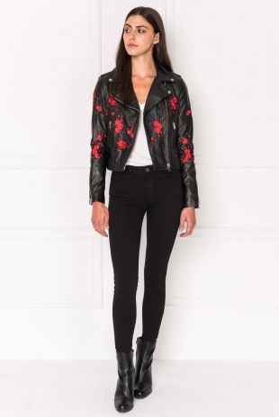 DONNA Embroidered Classic Leather Biker Jacket