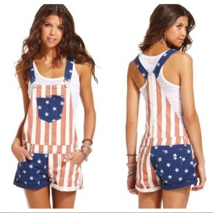 American Rag - American USA Flag Overalls Shorts