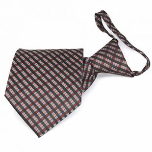 tiemart - TieMart Terracotta George Plaid Zipper Tie