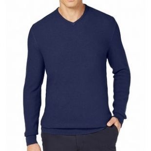 Fashta - Navy Blue Pull Over Knit V Neck Sweater