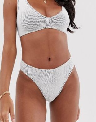 ASOS DESIGN - ASOS DESIGN mix and match crinkle high leg hipster bikini bottom in white black | ASOS
