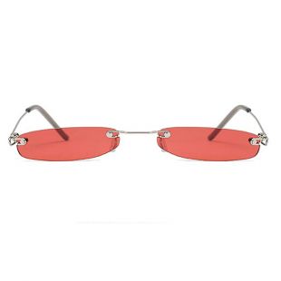 armear - Fashion Rimless Extra Small Rectangle Sunglasses Red Lens