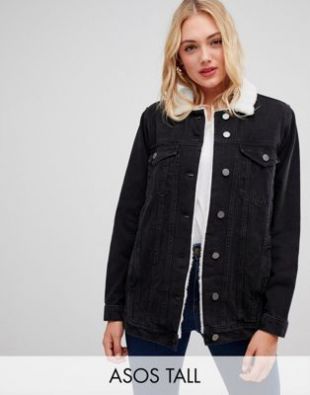 Asos - denim jacket with fleece collar in washed black