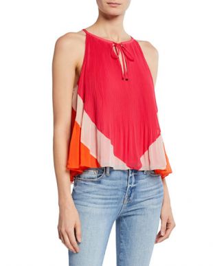 Ramy Brook - Colorblock Sleeveless Pleated Top in Pink