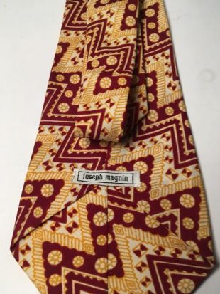 VegasHellVintage - Joseph Magnin cravate d’abstraite jaune et Bordeaux