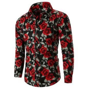 dresslily - Rose Print Button Up Shirt