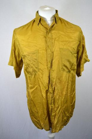 StateSideVintageUK - Chemise vintage en 100 % soie moutarde rétro