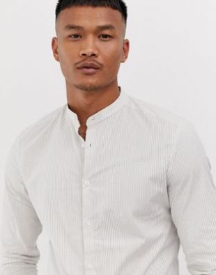 ASOS DESIGN - ASOS DESIGN slim fit shirt ecru & navy stripe shirt | ASOS