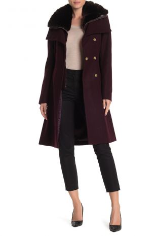 French Connection - French Connection | Faux Fur Collar Belted Wool ...