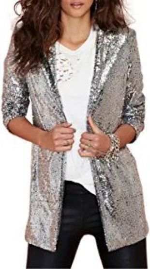 irisie - IRISIE Women Sparkle Sequins Open Front Long Sleeve Blazer Jacket