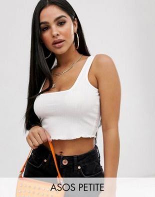ASOS PETITE - ASOS DESIGN Petite crop cami with square neck and lettuce ...