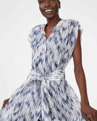 Club Monaco - Navy Blue And White Brushstroke Print Dress