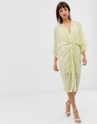 ASOS DESIGN - Robe mi-longue style kimono avec nœud sur le devant et sequins éparpillés | ASOS