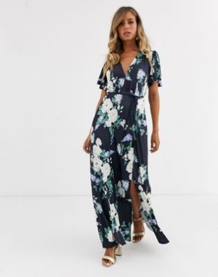 ASOS DESIGN - ASOS DESIGN floral flutter sleeve maxi dress with tassle ...