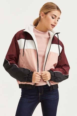 ardene - Faux Sherpa Color Block Windbreaker