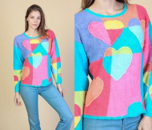 FlyingAppleVintage - Retro Colorful Heart Sweater