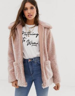 New Look - New Look borg coat in pink | ASOS