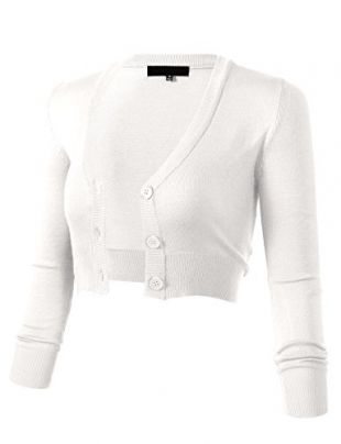 ARC Studio - ARC Studio Women's Solid Button Down 3/4 Sleeve Cropped Bolero Cardigans 2XL White ...