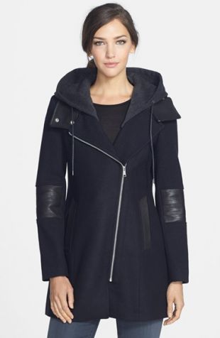 Andrew Marc - Andrew Marc 'Corey' Hooded Asymmetrical Wool Blend Coat