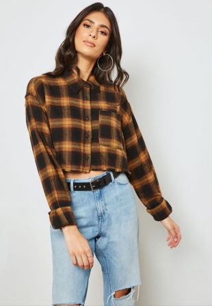 Forever 21 - Frayed Plaid Cropped Shirt