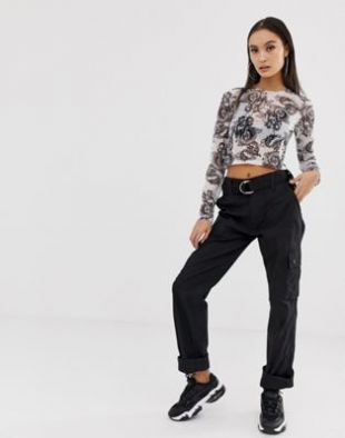 Asos - Long Sleeve Mesh Top in Dragon Print